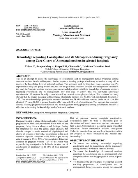Pdf Knowledge Regarding Constipation And Its Management During