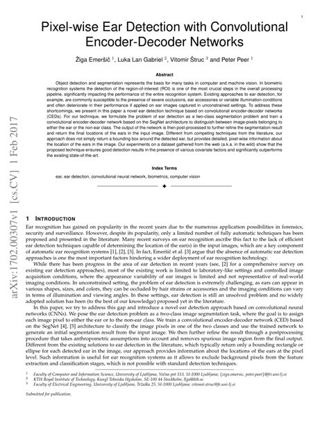 Pdf Pixel Wise Ear Detection With Convolutional Encoder Decoder Networks
