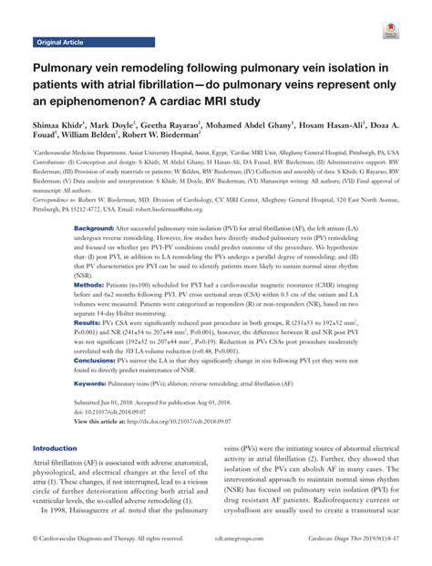 Pdf Pulmonary Vein Remodeling Following Pulmonary Vein Isolation In Patients With Atrial