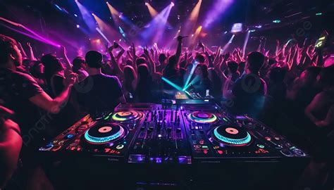 밤에 나이트클럽 파티에서 음악을 연주하고 믹싱하는 Dj 파티 군중 테크노 음악 댄스 무대 배경 일러스트 및 사진 무료 다운로드 Pngtree