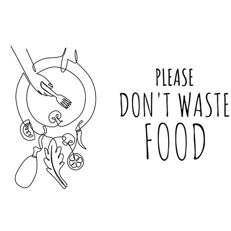 Please Dont Waste Food Continuous Single Line Drawing Design For