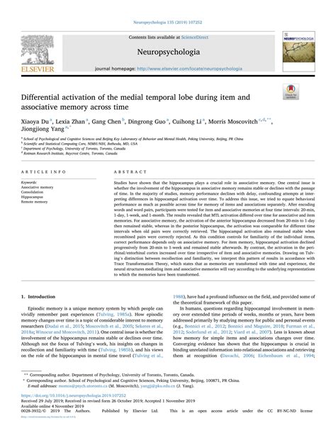 Pdf Differential Activation Of The Medial Temporal Lobe During Item