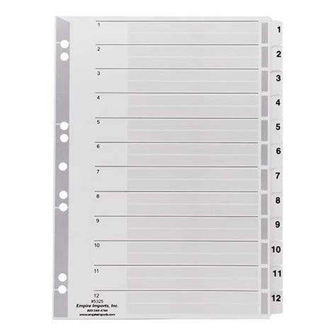 Empire Imports A4 Numeric Index Tabs 1 12 Tab Set Bindertek