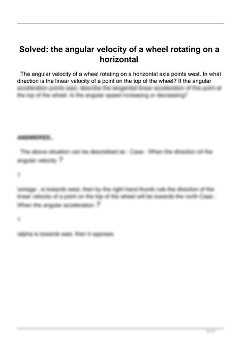 Solution Solved The Angular Velocity Of A Wheel Rotating On A