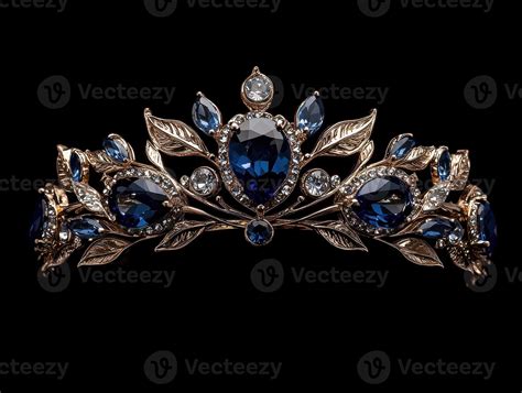 Elegant Gold Tiara With Blue Sapphires And Diamonds 55430356 Stock