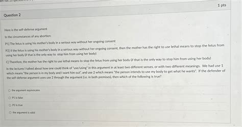 Solved 1 ﻿ptsquestion 2here Is The Self Defense Argumentin