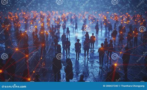 network connections in a digital human landscape stock illustration