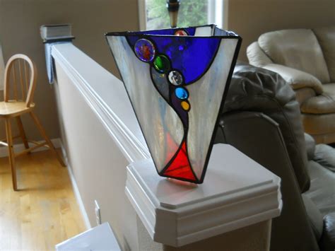 Hand Crafted Stained Glass Vase With Glass Nuggets And Jewel By Chapman