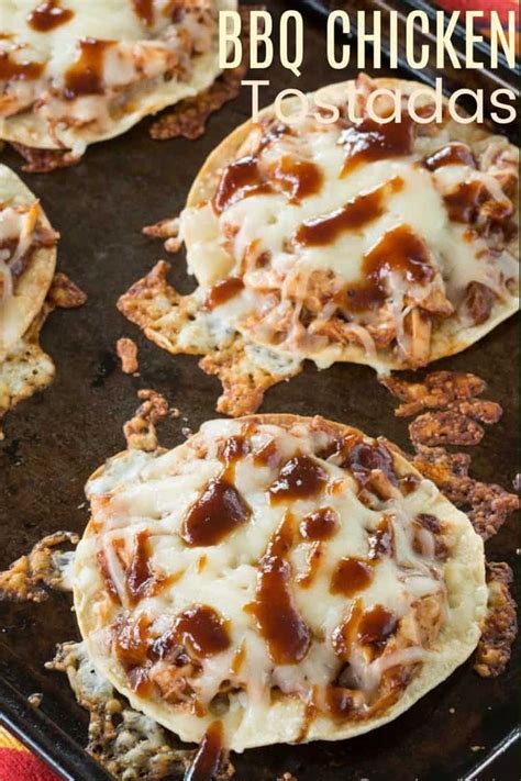 Cheesy Barbecue Chicken Tostadas Shredded Chicken Is Piled On Crispy