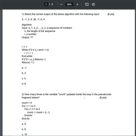 Solved 1 Select The Correct Output Of The Below Algorithm Chegg
