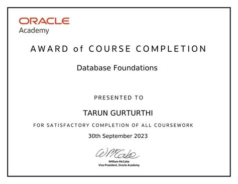 Tarun Gurturthi On Linkedin Oracle Database Course Completion