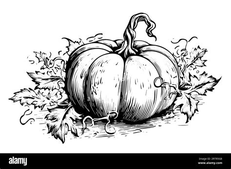 Ink Sketch Of Pumpkin Isolated On White Background Hand Drawn Vector