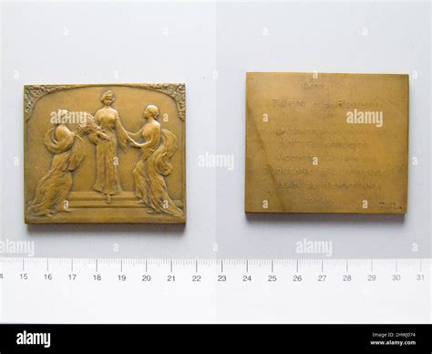Bronze Plaquette From Belgium Of The 1911 Exhibitions At Turin And Roubaix Artist Louis
