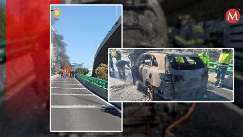 CdMx auto en marcha se incendia en el segundo piso del Periférico