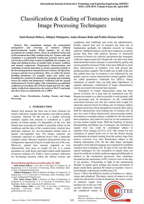 Pdf Classification And Grading Of Tomatoes Using Image Processing Techniques