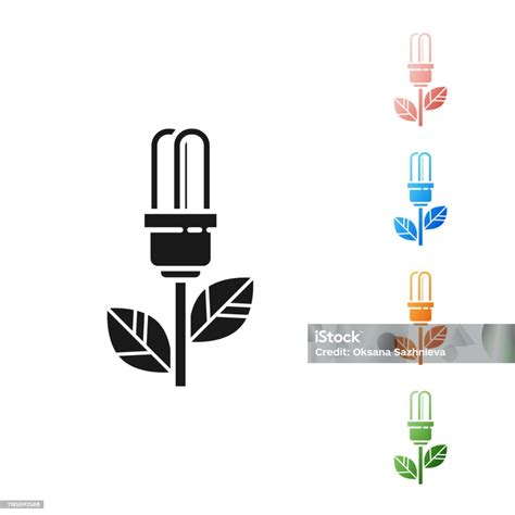 黑色燈泡在白色背景上隔離葉圖示生態能源概念替代能源概念設置圖示豐富多彩向量插圖向量圖形及更多再生能源圖片 再生能源 可持續資源 大自然
