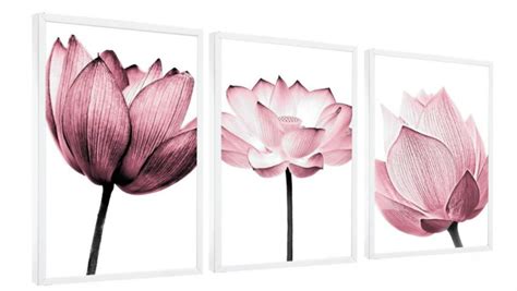 Kit Quadros Flores Rosa Decoração Para Sala Quarto Moldura