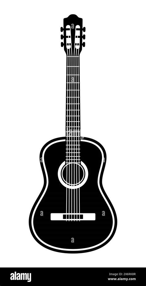 Acoustic Guitar Silhouette Shape Black And White Vector Illustration Of Classical Stringed