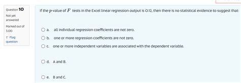 Solved If The P Value Of F Tests In The Excel Linear Chegg Com