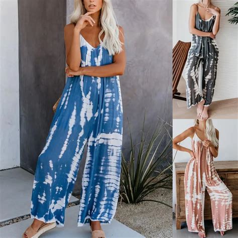 Macac O Sem Mangas Feminino Tie Dye Praia Boho Casual Macac O 2021 Ver