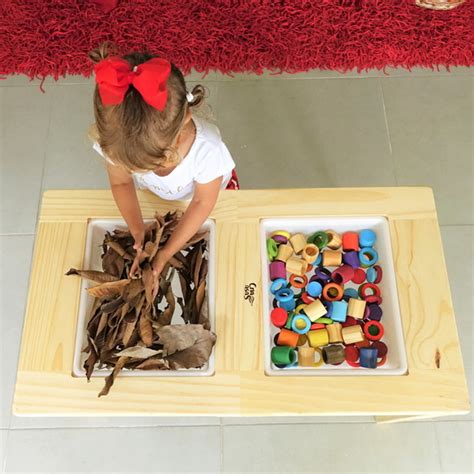 Mesa Sensorial Duo Tampa Natural Montessori Dobrável