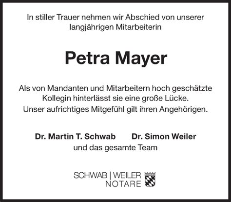 Traueranzeigen Von Petra Mayer SZ Gedenken De