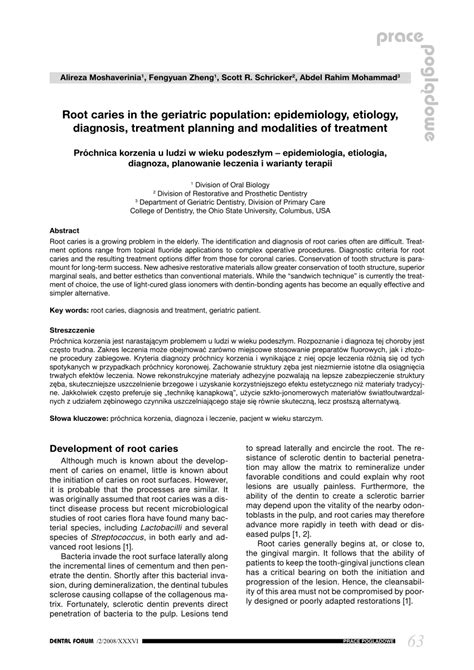 Pdf Root Caries In The Geriatric Population Epidemiology Etiology