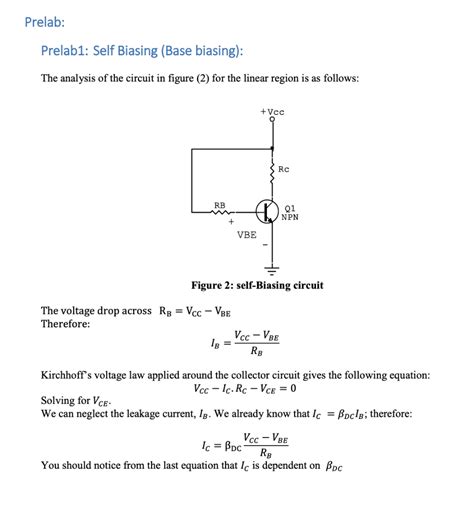 solved prelab prelab1 self biasing base biasing the