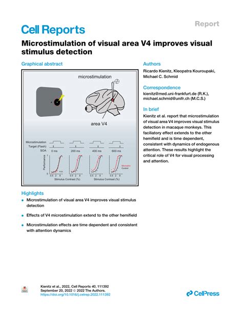 Pdf Microstimulation Of Visual Area V Improves Visual Stimulus Detection