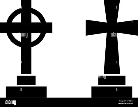 Tombstone Cross Silhouette Icon Symbol Set Stock Vector Image Art Alamy