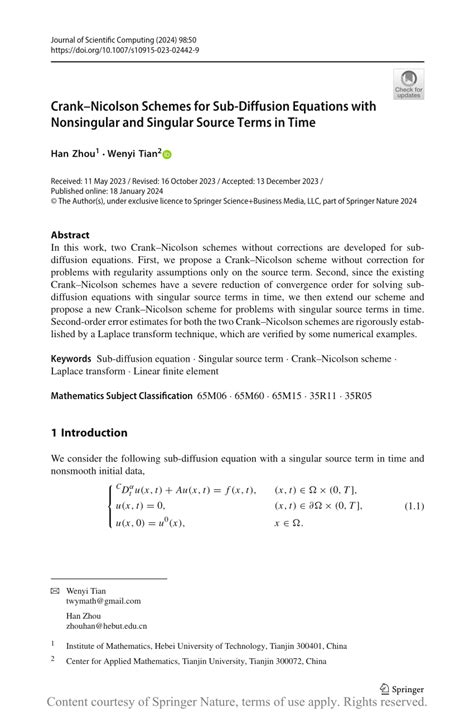 Crank Nicolson Schemes For Sub Diffusion Equations With Nonsingular And Singular Source Terms In