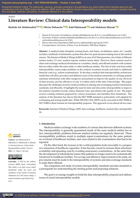 Pdf Literature Review Clinical Data Interoperability Models