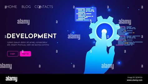Web Development Coding And Programming Futuristic Banner Hand Touching Computer Code Vector