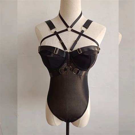 Churchf New Mesh Air Permeable Three Point Strap Sexy Hollow Sex Dress