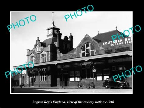Old Postcard Size Photo Bognor Regis England The Railway Station C1940