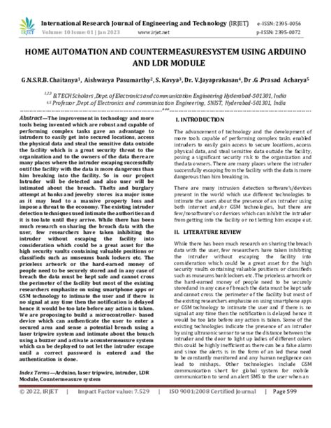 Pdf Home Automation And Countermeasure System Using Arduino And Ldr