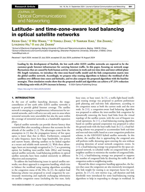 latitude and time zone aware load balancing in optical satellite