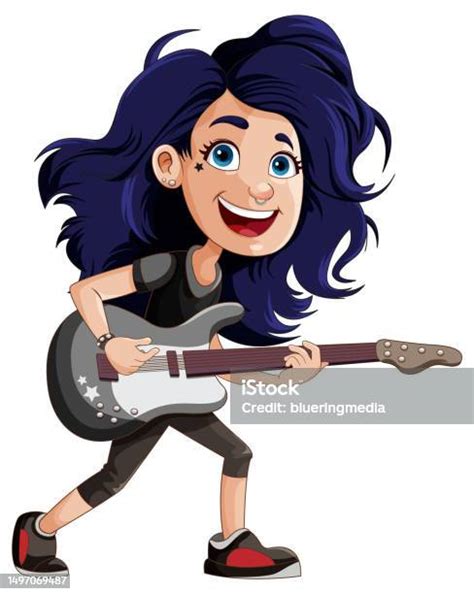Female Rock Musician Playing Bass Stock Illustration Download Image