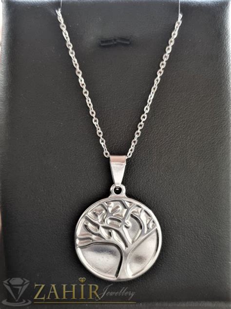 Стоманен медальон Дървото на живота 2 5 см на нежно стоманено синджирче 50 см K2020 от