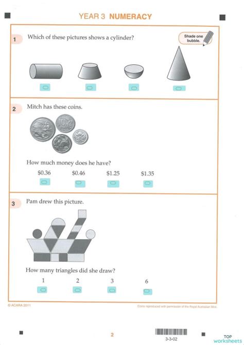 Year 3 Numeracy 2011 Naplan Interactive Worksheet Topworksheets
