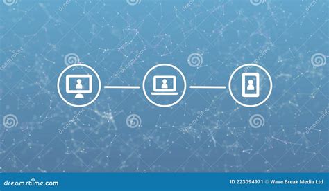 蓝色背景上三个具有丛结构的白色数字计算机接口图标的图像 库存例证 插画 包括有 远期 现代 223094971