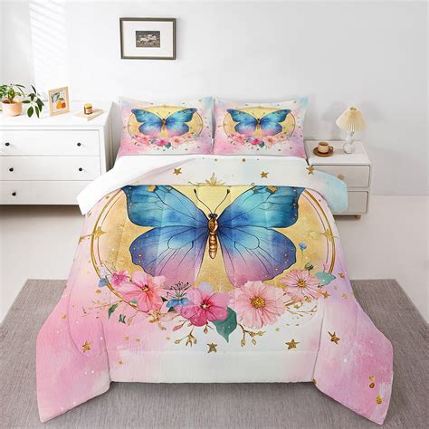 Blue Butterfly Bedding Queen Butterfly Comforter Set For Girls Pink