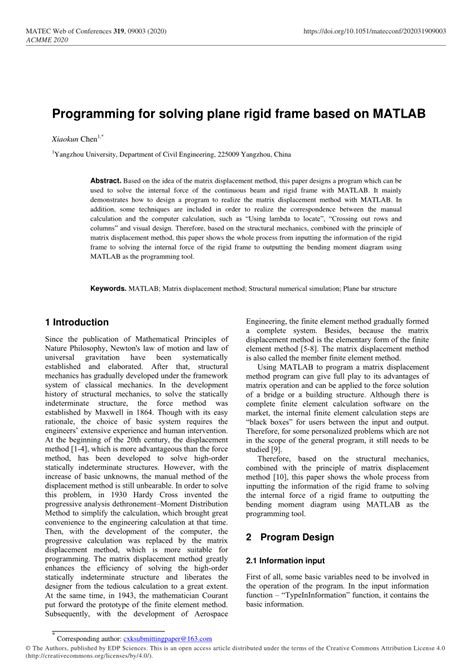 Pdf Programming For Solving Plane Rigid Frame Based On Matlab