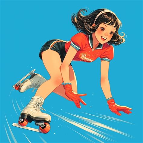 Una Chica De Cincinnati Hace Patinaje Sincronizado Al Estilo De Dibujos Animados Vector Premium