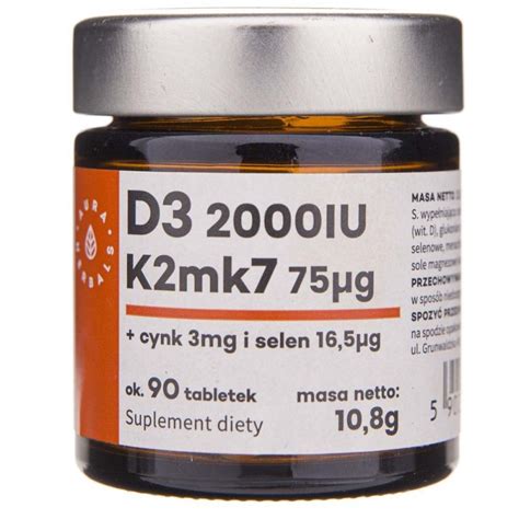 Aura Herbals Witamina D3 2000IU K2mk7 Cynk Selen 90 Tabletek