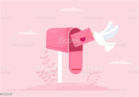 러브 레터 배경 평면 일러스트레이션 일반적으로 사서함을 통해 봉투 또는 인사말 카드에 발렌타인 데이에 주어진 사교 클럽 또는 우정에 대한 메시지 2월에 대한 스톡 벡터 아트