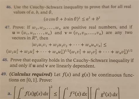 solved 46 use the cauchy schwarz inequality to prove that