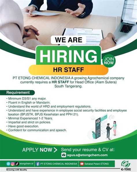 Hiring Etong Career Hr Pt Etong Chemical Indonesia
