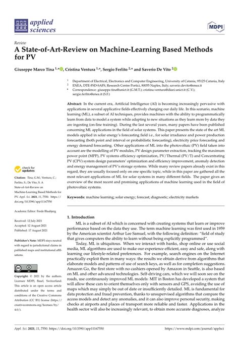 Pdf A State Of Art Review On Machine Learning Based Methods For Pv