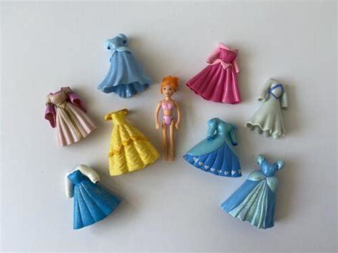 Polly Pocket ~ Disney Princess Rubber Dresses And Doll ~ Lot Of 9